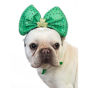 Impoosy St. Patrick's Day Dog Costume Pet Green Irish Headband with Dog Clover Dresses for Dogs Cats St. Patrick's Day (Green)
