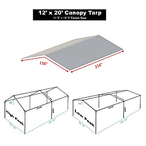Carport Cover 14' x 20' Cut Size, 13'6" x 19'6" Finish Size Replacement Heavy Duty Canopy Tarp Tent Roof for Garage Shelter White and Silver, Only Cover (Silver 14x20)