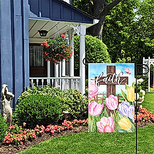 Morigins Easter Cross Garden Flag Decorative Spring Flower Religious Flag He is Risen 12.5 x 18 Inch