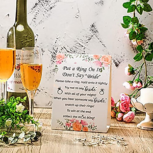 Put a Ring on It Bridal Shower Game with 50 Fake Rings, Rustic Greenery Theme Wedding Shower Games Wedding and Engagement Rings Bridal Shower Decor and Not Say Bride Rules Cards (Silver, Flowers)