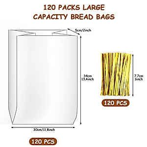 Bread Bags, 120 Pack Sourdough Bags for Homemade Bread Reusable Plastic Bakery Sandwich Freezer Bread Food Packaging Storage Bags with 120 Ties(13.7x11.8x4 inch)