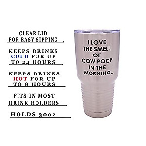 Rogue River Tactical Funny Farmer I Love the Smell of Cow Poop In The Morning Large 30 Ounce Travel Tumbler Mug Cup w/Lid Sarcastic Country Farming Gift