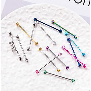 YOVORO 24Pcs 14G Stainless Steel Industrial Barbell Earrings for Women Men Cartilage Helix Piercing Jewelry Industrial Piercing Bar 38MM S