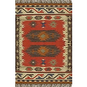 RamVicraft 6x9 Kilim Wool Jute Rug, Natural Handmade Area Rug for Bedroom, Living Room, Dining Room, Hallway, Office, Kitchen, Entryway Carpet for Decorative Use (D-1)