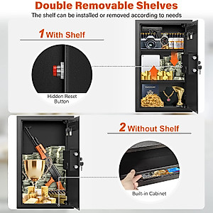 25.6" Tall Fireproof Wall Safes Between the Studs 16" Centers, Hidden Wall Safe with 2 Removable Shelf & Hidden Tray, Heavy Duty Wall Mount Safe for Firearms, Money, Jewelry, Passport Black