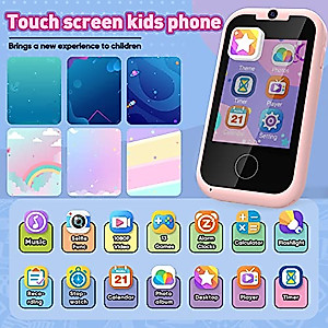 Lizzbey Kids Phone Toddler Toys for Girls Age 3-6,Christmas Birthday Gifts for Girls Age 3-6,Portable Touchscreen Learning Toy for 3 4 5 6 Year Old Girl with Camera SD Card-Pink
