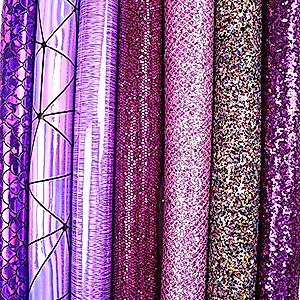 Yuanchuan 7Pcs/Set 8.3" x 12"(21cm x 30cm) A4 Bundle Leather Sheets Mixed Purple Series Holographic Sparkle Fine Chunky Glitter Faux Leather Fabric Bow Earrings Making DIY Craft (Purple Series)