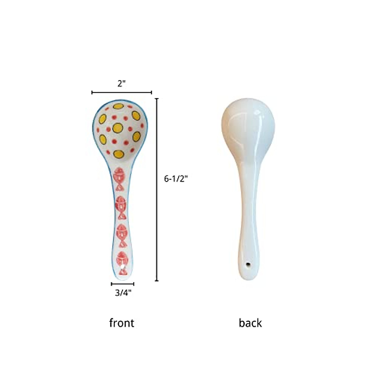 heart & home Ceramic Soup Spoons Set of 6, Wonton Soup Spoons Ceramic, Round Soup Spoons, 6-1/2" L, Multicolor