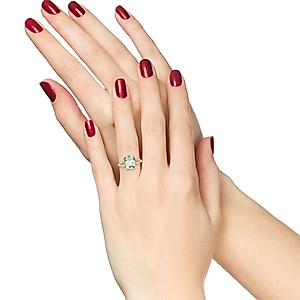 10k Yellow Gold Genuine Emerald-Shape Green Amethyst and Split-Shank Diamond Ring