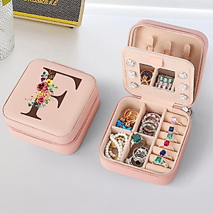 Parima Boss Gifts for Women - Boss Day & Birthday Gifts, Personalized Pink Initial Jewelry Box - Letter F, Travel Jewelry Case