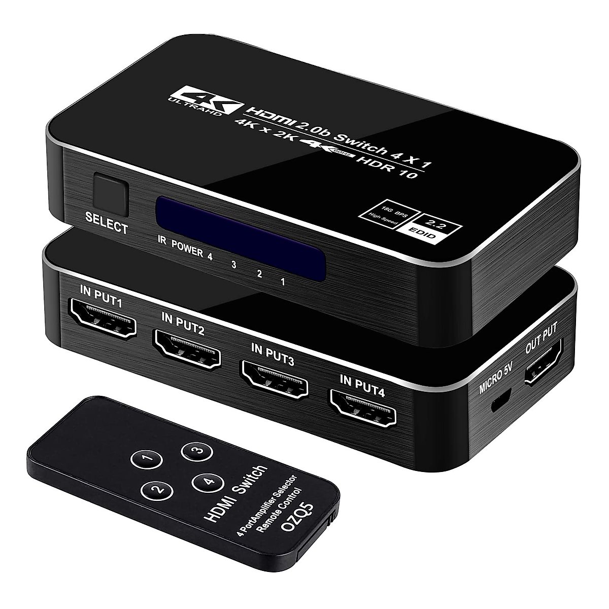 FERRISA 4K 60Hz 4x1 HDMI Switch, 4 Port Auto HDMI Switch Box with IR Remote,Support HDCP 2.2 4Kx2K 3D 1080P,4 in 1 Out HDMI Switch Switcher Selector for Xbox360/PS3/Roku/to TV Projector