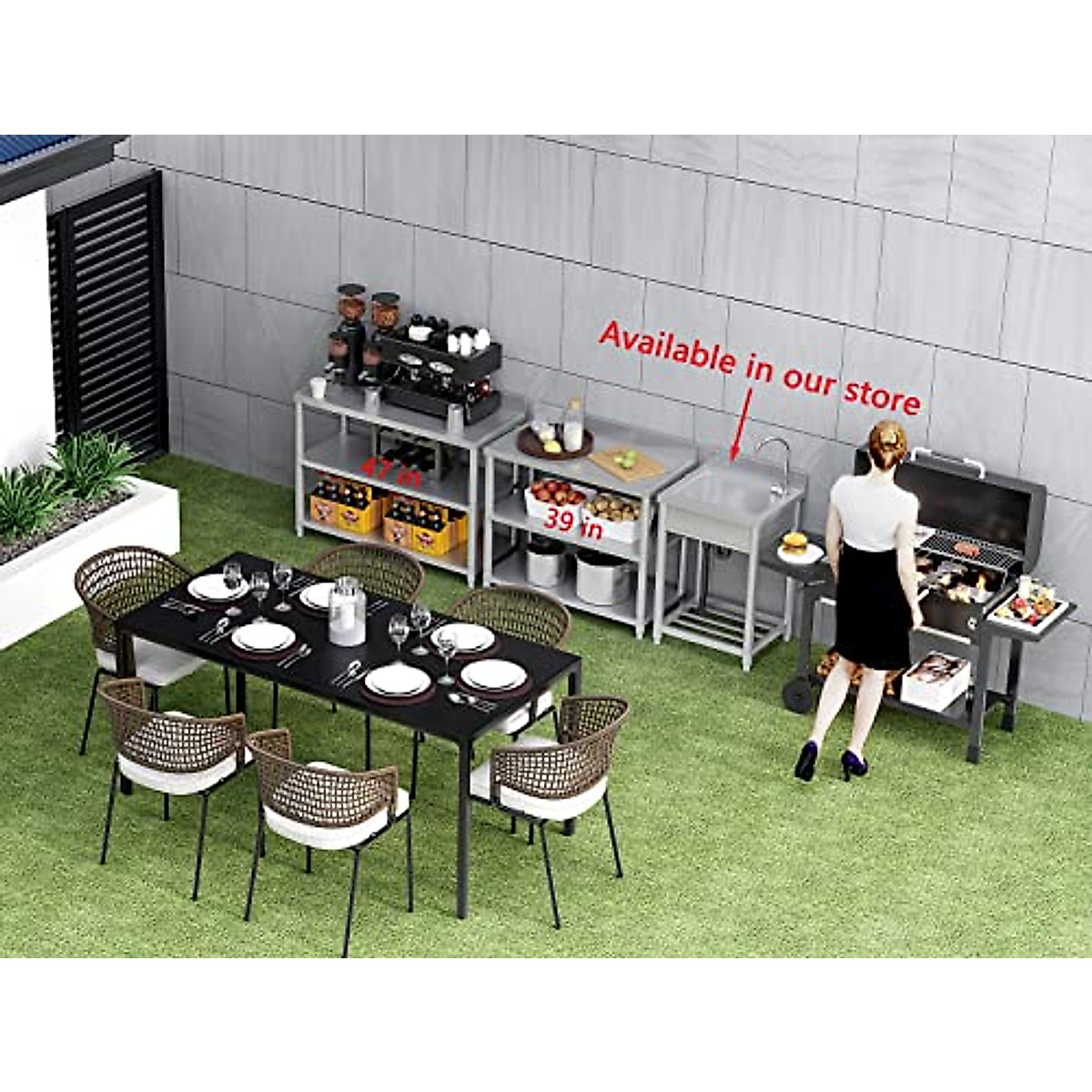 Heavy Duty Free Standing Stainless-Steel Commercial Restaurant Kitchen Work Table, Prep & Utility Workbench with Double Storage Shelves Rack Indoor Outdoor (47.2in)