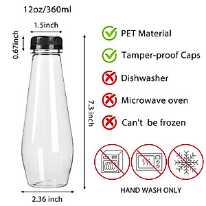 Moretoes 40pcs 12oz Juice Bottles, Empty Plastic Juicing Bottles with Caps, Cone Reusable Clear Bulk Beverage Containers for Juicing, Drinking, Milkshake, Tea and Other Beverages