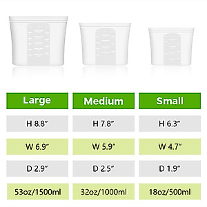 Winrock Reusable Silicone Food Storage Bag, for Microwave, Oven, Fridge, Freezer & Sous Vide Zip Sealed Containers (3 size：53oz, 32oz, 18oz)…