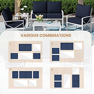 Shintenchi 5 Piece Outdoor Furniture Sets, White Metal Sofa Conversation Sets with Loveseat, Two Single Chairs and Two Coffee Tables for Backyard, Patio, Balcony, Poolside (Dark Blue)
