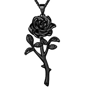 beautlace Rose Necklaces Black Gun Plated Flower Pendant Elegant Jewelry Gifts for Women KP0072K