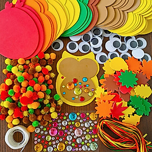 Winlyn 24 Sets Foam Owl Decorations DIY Owl Fall Craft Kit Assorted Foam Owl Shapes with Autumn Leaves Pumpkins Googly Eyes Pom-Poms for Kids Gift Halloween Thanksgiving Holiday Classroom Art Activity