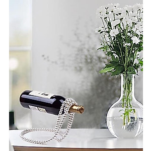 Pearl Necklace Shaped Wine Rack with Wine Corks & Dispenser, Metal Wine Bottle Holder, Wine Bottle Stand for Bar and Home Decoration (White)