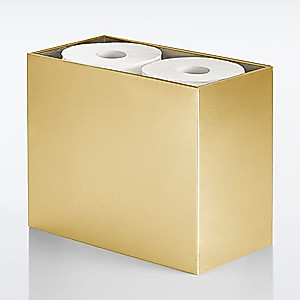 mDesign Tall Steel Floor Stand Toilet Paper Organizer, 4-Roll Tissue Storage Holder Container Bin for Bathroom, Fits Under Sink, Vanity, Shelf, in Cabinet, or Corner, Metro Collection - Soft Brass