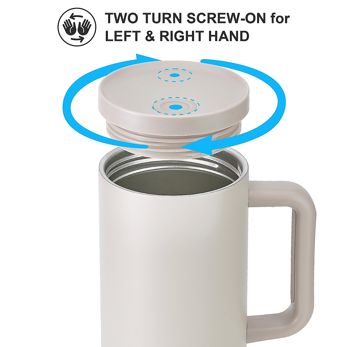 SUNWILL Travel Coffee Tumbler with Lid and Straw, 40 oz Tumbler with Handle, Tumbler Cups, Insulated Reusable Stainless Steel Coffee Mug for Office and Home, Cupholder Friendly, Almond