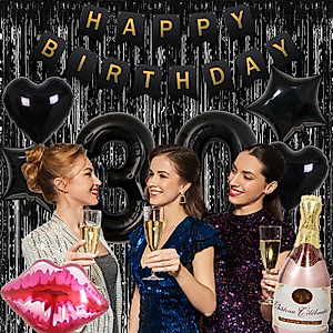 30th Birthday Decorations for Women, Black Pink 30 Birthday Decorations for Her, Black 30 Balloon Numbers, 30th Birthday Sash, Happy Birthday Banner, Dirty 30 Decorations for Her
