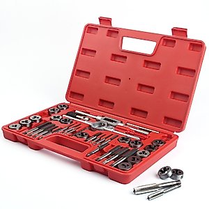 EFFICERE 40-Piece Premium Tap and Die Set, SAE Unified Screw Thread, Size #4 to 1/2” | Include UNC Coarse, UNF Fine and NPT Threads | Essential Threading Tool Kit with Complete Handles and Accessories