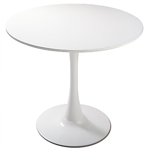Gecheer 31.5" H White Tulip Table Mid-Century Dining Table with Round MDF Table Top, Pedestal Dining Table, End Table Leisure Coffee Table
