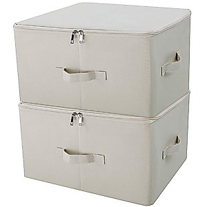 iwill CREATE PRO Collapsible Rigid Storage Bins with Lid, Shelves Clothes Storage Cubes, Tide Up Your Wardrobe, Beige, Set of 2