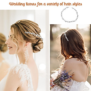 Crystal Leaf Pearl Hair Vine Tiara Headpiece with Flower Headband for Wedding Brides and Women - Silver