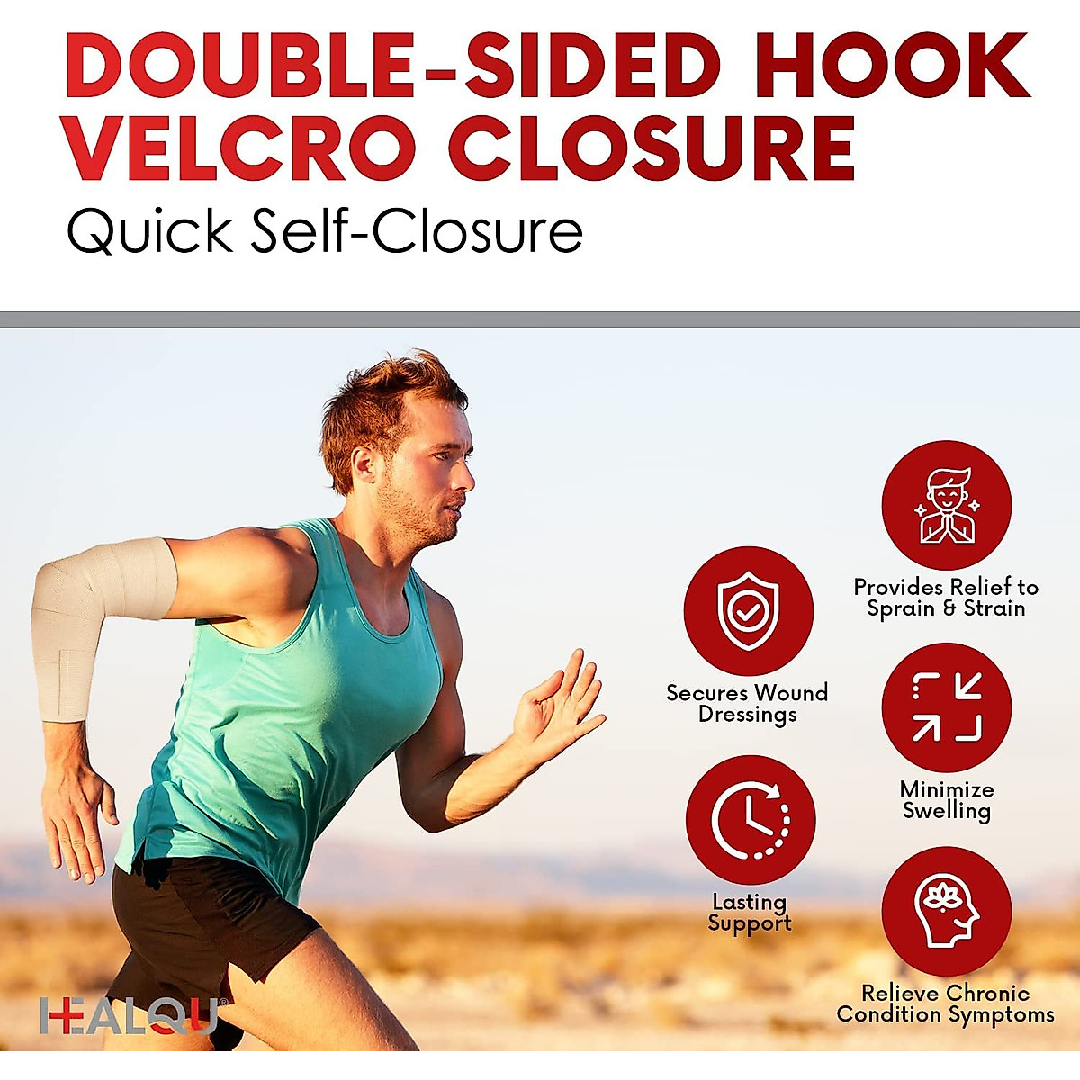 HEALQU Premium Elastic Bandage - Self-Closure Compression Wrap for Legs, Knees, Ankles, Wrists, Elbows, Shoulders - 4 Inch by 5 Yards, Box of 4 Rolls Athletic Stretchable Bandage Wrap