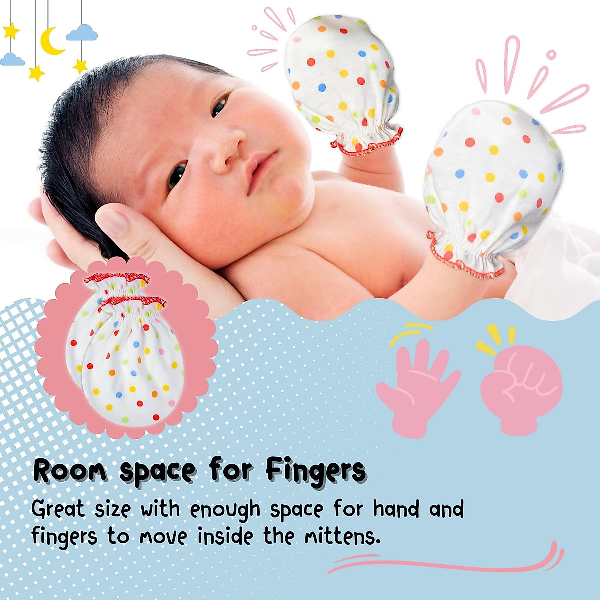 RATIVE Newborn Baby Hand Cotton Gloves Sleep Sleeping No Scratch Mitten Mittens Mitts Set for 0-3 0-6 Months Boy Boys Girl Girls (6 Pairs/g46)