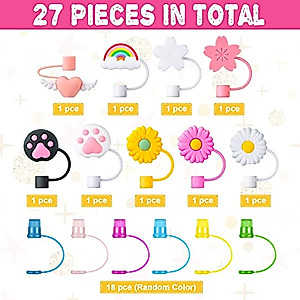 27 Pieces Straw Tips Cover Reusable Drinking Straw Lids, Silicone Straw Plug Drinking Dust Cap, Colorful Drinking Straw Caps for 6-8 mm Straws Anti-dust Straw Tips Plugs (Straw Not Included)