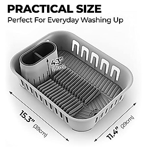 Mueller Dish Rack For Kitchen Counter, European Made Dish Drying Rack with Utensil Holder, 15" x 11" x 4" Utensil Rack, Dish Racks for Kitchen Countertop, Sink, Gray
