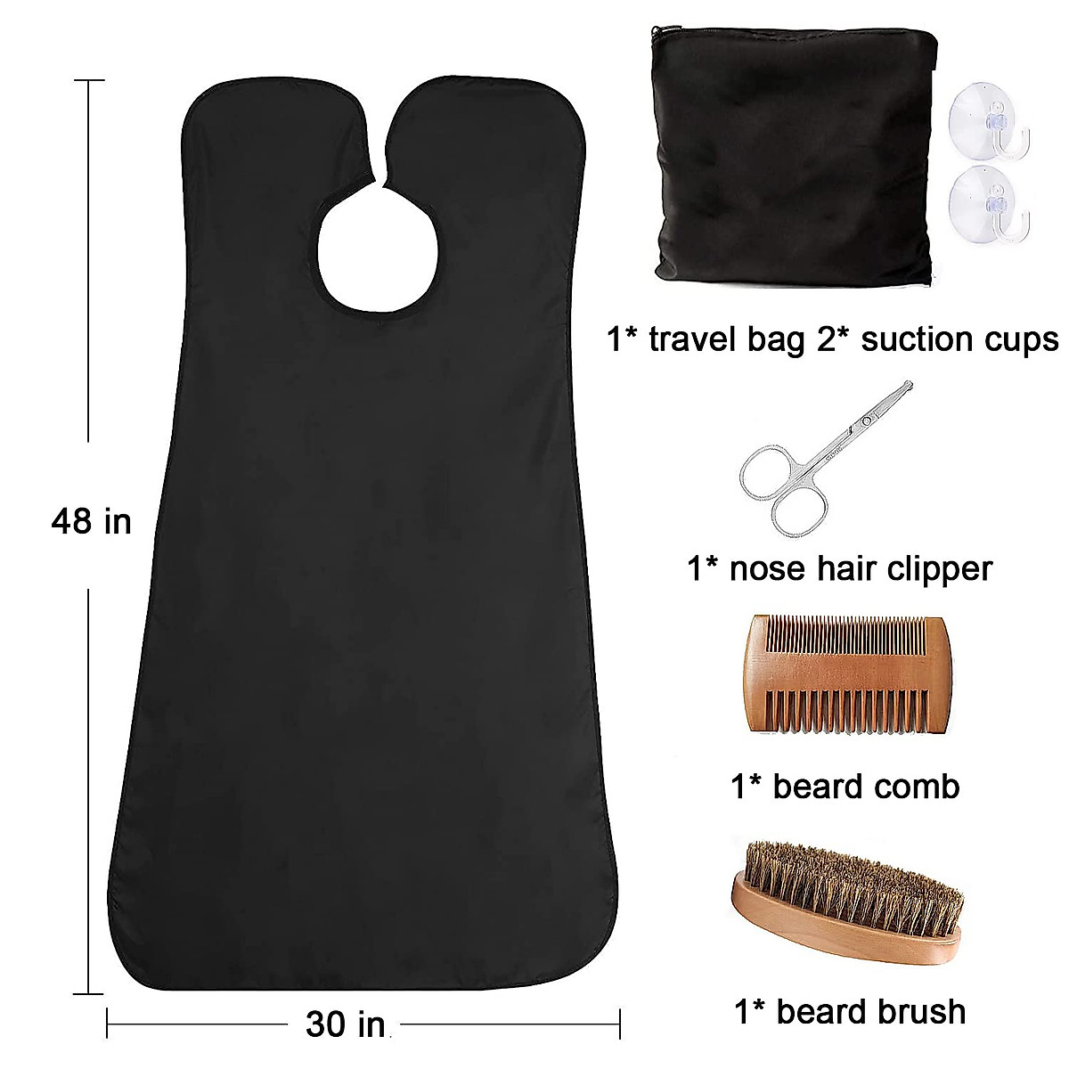 kirahiro 6-Piece Beard Catcher Kit for Shaving & Trimming & Grooming,with Beard Apron,Beard Brush,Beard Comb,Scissor,Suction Cups,Bag(Deluxe sets)