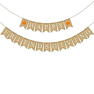 Rainlemon Jute Burlap Happy Friendsgiving Banner with Maple Leaves Fall Friends Gather Party Decoration