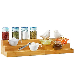 RoyalHouse Bamboo Expandable Spice Rack Organizer 3-Tier Kitchen Cabinet Space Space Saver Countertop Display Shelf