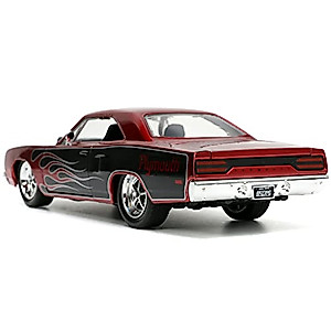 Jada Toys Big Time Muscle 1:24 1970 Plymouth Road Runner Die-cast Car Red/Black Flames, Toys for Kids and Adults