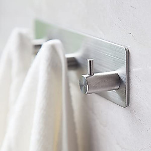 YENZEEN Adhesive Towel Hooks for Bathrooms Shower no Drill Heavy Duty Wall Hooks self Adhesive Towel Rack Stick On Wall Coats Hooks Brushed Nickel Adhesive Hanger for Kitchen,Door,Key,3 Hooks Silver
