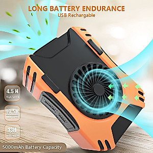 Cof 4-in-1 Waist Clip on Fan Portable Personal Fan, USB Mini Necklace Fan, 3 Speeds, 5000mAh Rechargeable Battery Operated Fan for Outdoor Camping with LED SOS Function