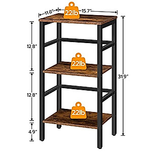 HOOBRO 3 Tier Bookshelf, Record Storage Rack with Side Fence, Wooden Free-Standing Shelf Units, Narrow Display Shelf for Living Room, Bedroom,Classroom, Rustic Brown BF80CJ01