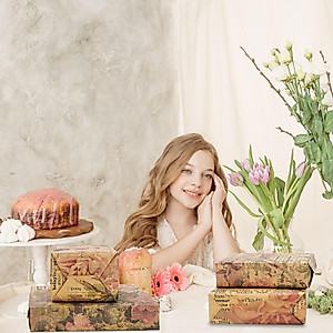 AnyDesign 12 Sheet Vintage Floral Wrapping Paper Retro Newspaper Kraft Gift Wrap Bulk Folded Flat Rose Flower Craft Art Paper for Party DIY Wrapping Supplies, 19.7 x 27.6 Inch