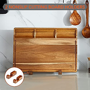 Befano Acacia Wood Cutting Board with Compartments 17"x 12"x 1.25", Extra Thick Reversible Butcher Block Cutting Board with Juice Grooves, Charcuterie Board for Meat, Cheese and Vegetables