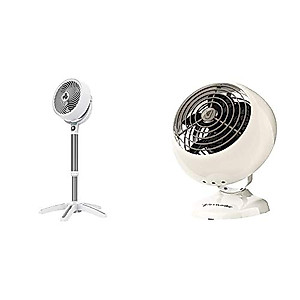 Vornado 683DC Energy Smart Medium Pedestal Air Circulator Fan with Variable Speed Control & VFAN Mini Classic Personal Vintage Air Circulator Fan, Vintage White- Classic Base