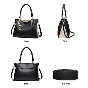 Leather Handbags for Women, Split Leather Large Capacity Zipper Closure Ladies Top-handle Handbags Womens Roomy Tote Purses Women's Fashion Shoulder Bag Handbag (Black)