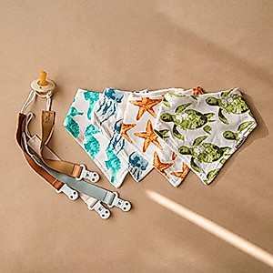 Stadela 100% Cotton Baby Bandana Drool Bibs with Snaps for Drooling Teething Burp Cloths 4 Pack Set Unisex Boy and Girl - Coral Reef Ocean Sea Beach Summer Tropical Turtle Seahorse