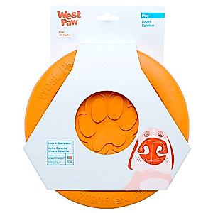 West Paw Zogoflex Zisc Dog Flying Disc, High Flying Aerodynamic Disc for Dogs Puppy – Lightweight, Floatable Disc for Fetch, Tug of War, Catch, Play – Doubles as Food/Water Bowl, Large 8.5", Tangerine