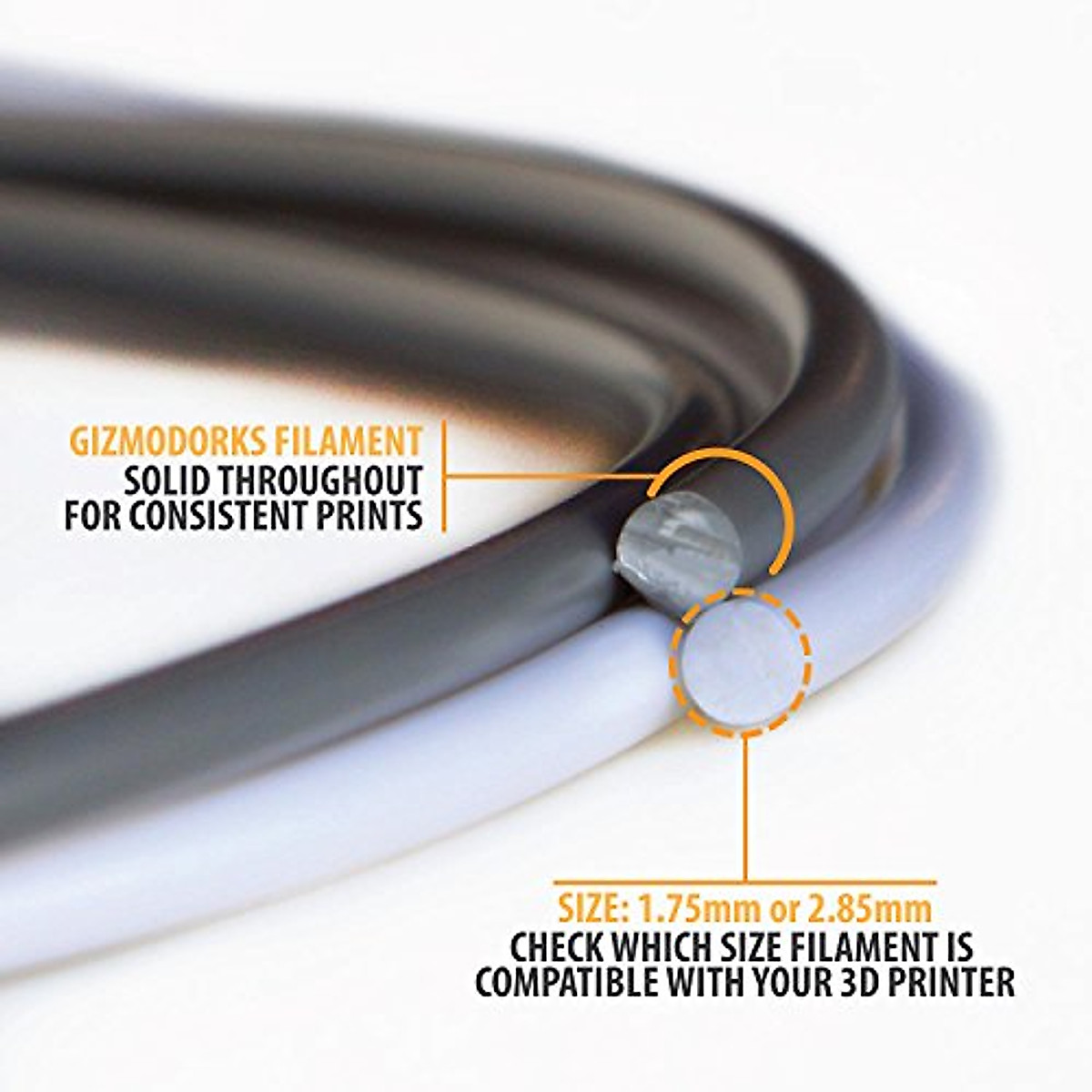 Gizmo Dorks ABS Filament for 3D Printers 1.75mm 200g, 4 Color Pack - Black, Grey, Transparent, White