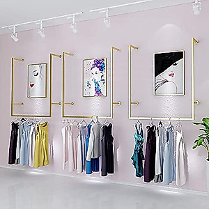 Gold Wall Mounted Clothes Rack Square Wall Pole, U Shape Industrial Pipe Hanging Clothes Rack Retail Garment Display Rack with One Layer Shelving Shelves for Retail Stores, Boutiques, Shops, Homes