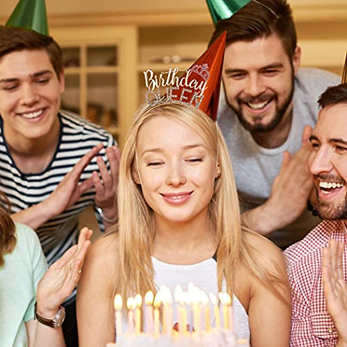 AOPRIE Birthday Crown Gold Birthday Queen Headband for Girl Birthday Tiara for Women Princess Crown Rhinestone Happy Birthday Hair Accessories