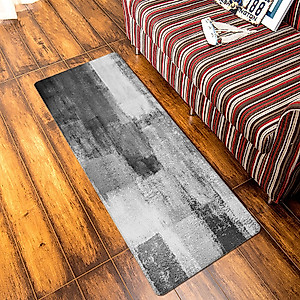 Grey White Abstract Antifatigue Kitchen Bath Door Mat Cushioned Runner Rug,Washable Welcome Floor Sink Mat,Modern Geometric Painting Artwork Waterproof & Non-Slip Comfort Standing Doormat,18"x30"